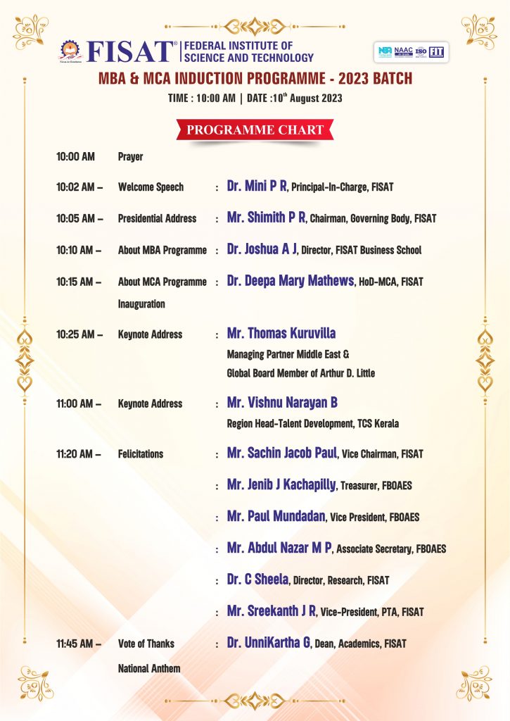 MBA & MCA INDUCTION PROGRAMME – 2023 BATCH | FISAT | Federal Institute of Science And Technology