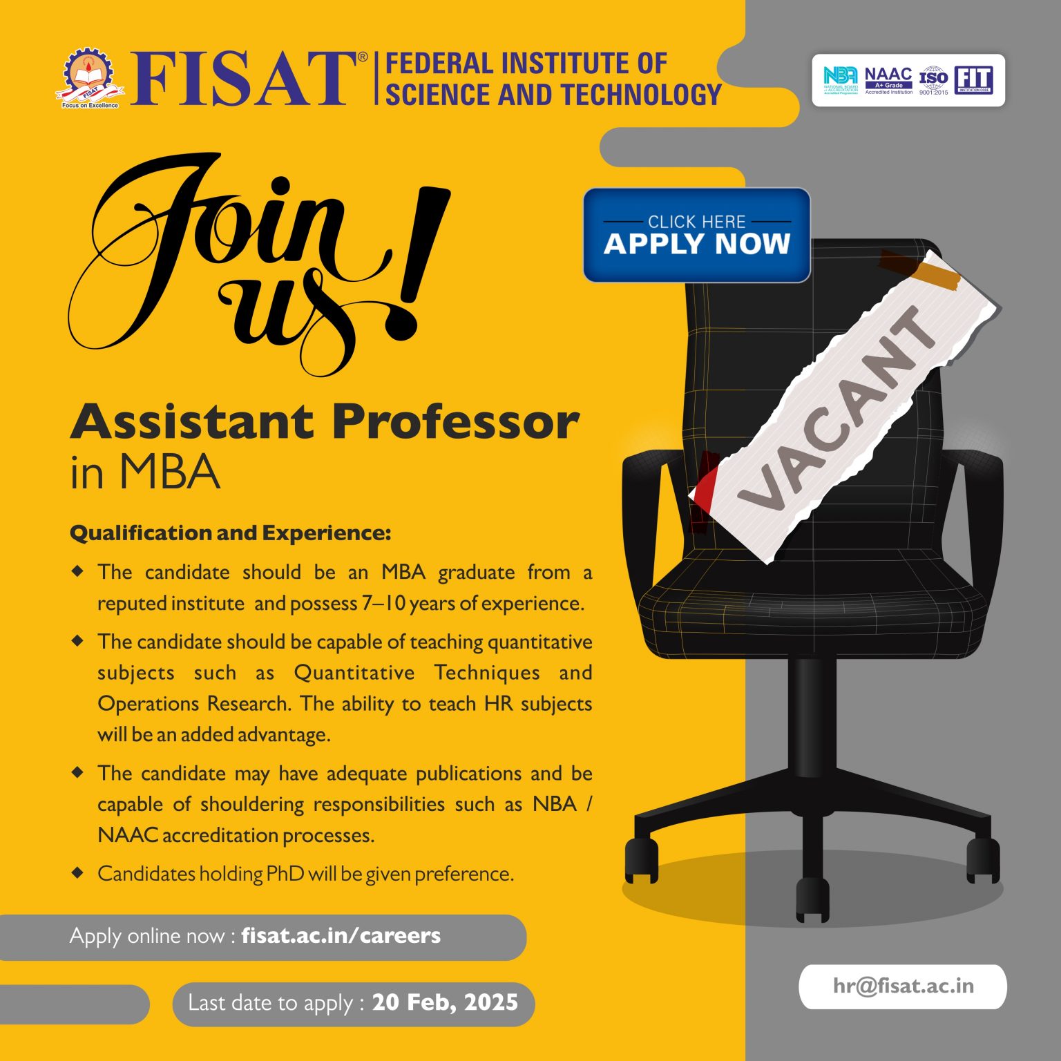 Careers | FISAT | Federal Institute of Science And Technology