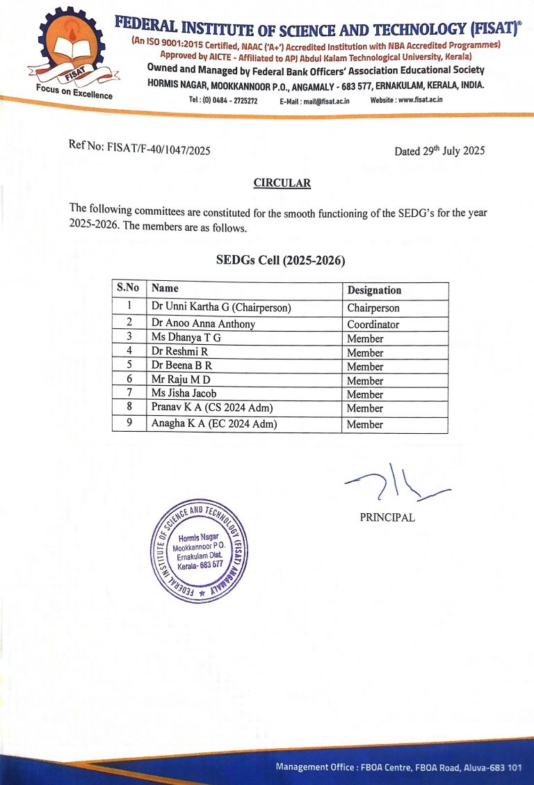 Socio-Economically Disadvantaged Group Cell | FISAT | Federal Institute ...